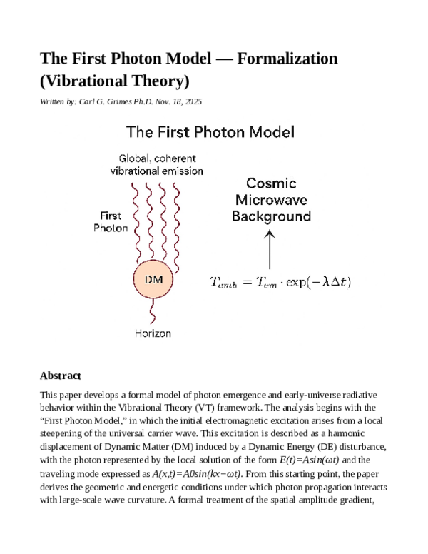 (PDF) The First Photon Model -Formalization (Vibrational Theory
