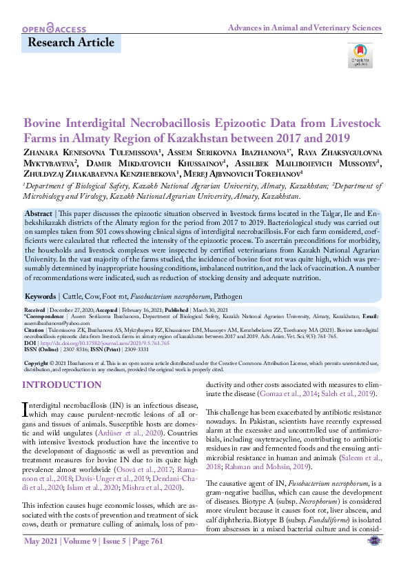 (PDF) Bovine Interdigital Necrobacillosis Epizootic Data from Livestock ...