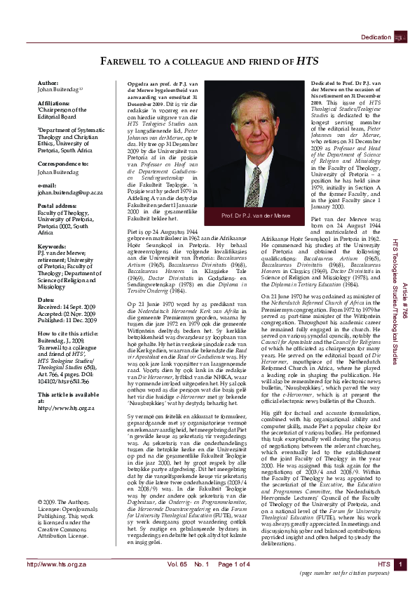 (PDF) Farewell to a colleague and friend of HTS