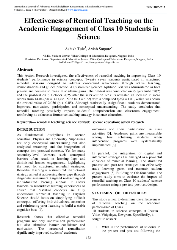 (PDF) Effectiveness of Remedial Teaching on the Academic Engagement of ...