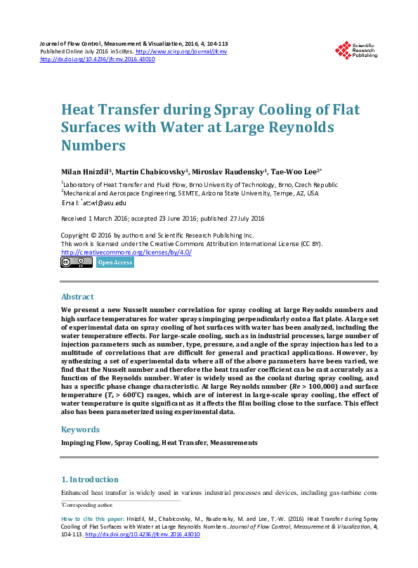 (PDF) Heat Transfer during Spray Cooling of Flat Surfaces with Water at ...