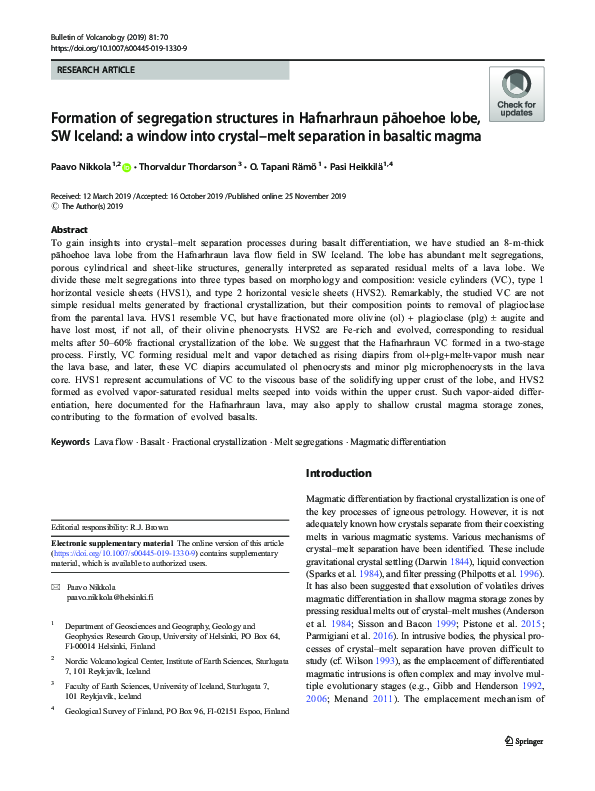 (PDF) Formation of segregation structures in Hafnarhraun pāhoehoe lobe ...