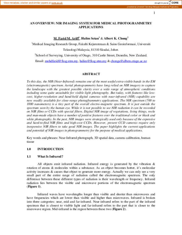 (PDF) An overview: NIR imaging system for medical photogrammetry ...