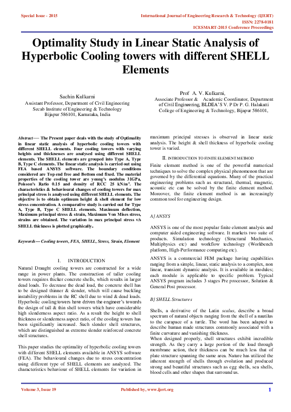 (PDF) Optimality Study in Linear Static Analysis of Hyperbolic Cooling ...