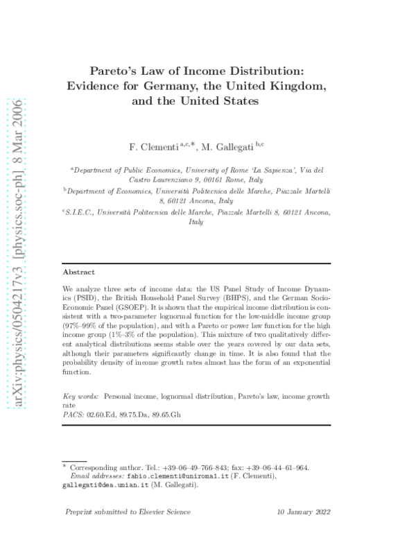 (PDF) Pareto's Law of Income Distribution: Evidence for Germany, the ...