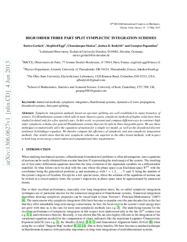 (PDF) High Order Three Part Split Symplectic Integration Schemes