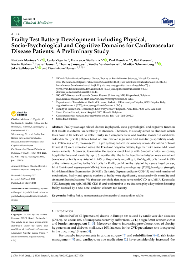 (PDF) Frailty Test Battery Development including Physical, Socio ...