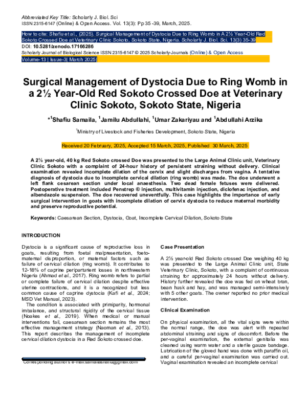 (PDF) Surgical Management of Dystocia Due to Ring Womb in a 2½ Year-Old ...