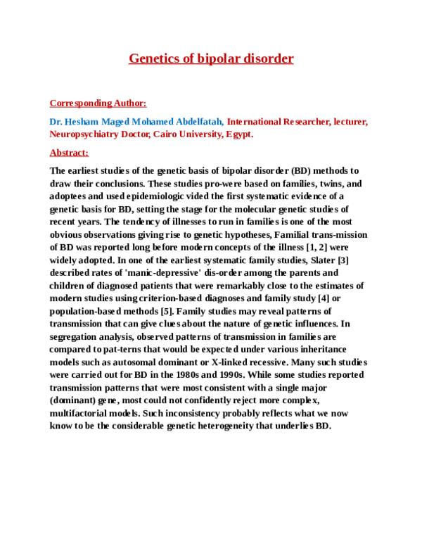 (PDF) Genetics of bipolar disorder