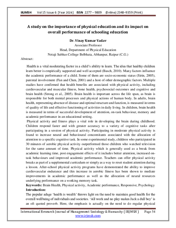 (PDF) A study on the importance of physical education and its impact on ...