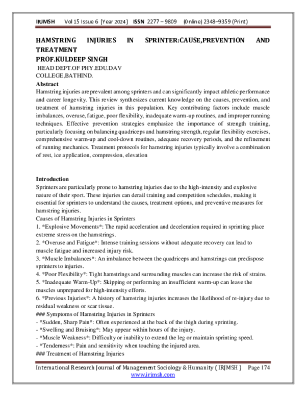 (PDF) HAMSTRING INJURIES IN SPRINTER:CAUSE,PREVENTION AND TREATMENT ...