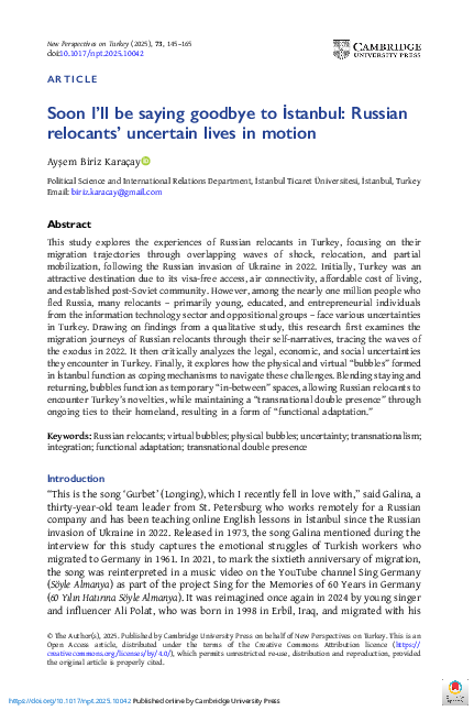 (PDF) Soon I'll be saying goodbye to İstanbul: Russian relocants ...
