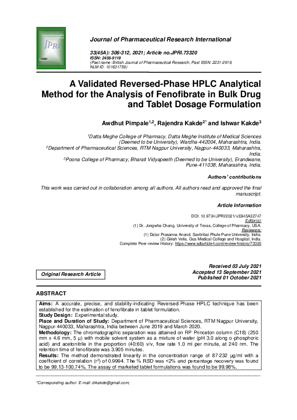 (PDF) A Validated Reversed-Phase HPLC Analytical Method for the Analysis of Fenofibrate in Bulk ...