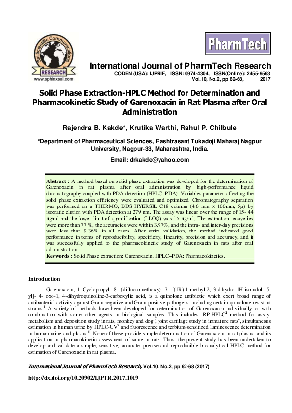(PDF) Solid Phase Extraction-HPLC Method for Determination and ...