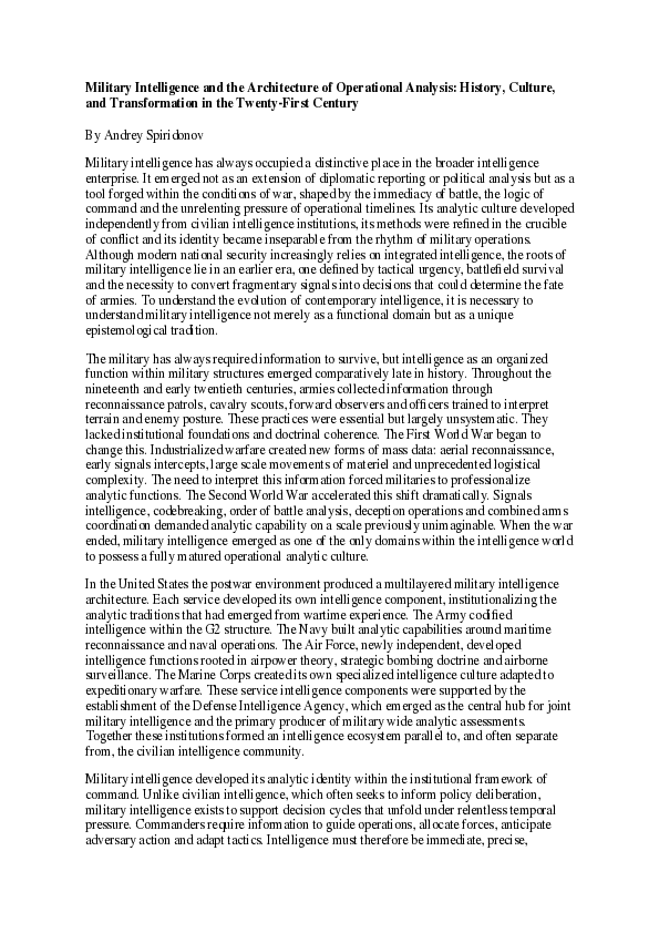 (PDF) Military Intelligence and the Architecture of Operational ...