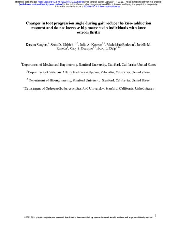 (PDF) Changes in foot progression angle during gait reduce the knee ...