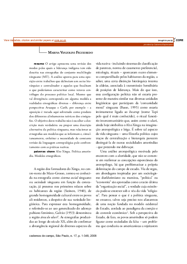 (PDF) Imagens do poder: a política xinguana na etnografia