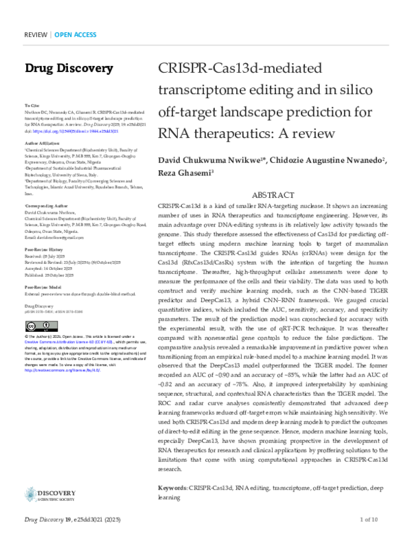 (PDF) CRISPR-Cas13d-mediated transcriptome editing and in silico off ...