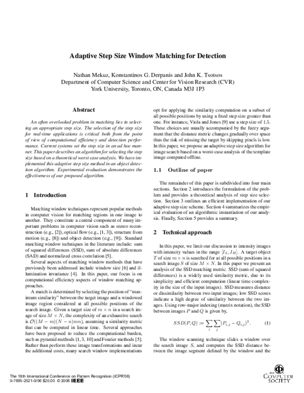 (PDF) Adaptive Step Size Window Matching for Detection