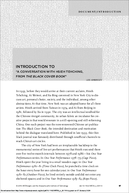 (PDF) Introduction to: “A Conversation with Hsieh Tehching, from The ...