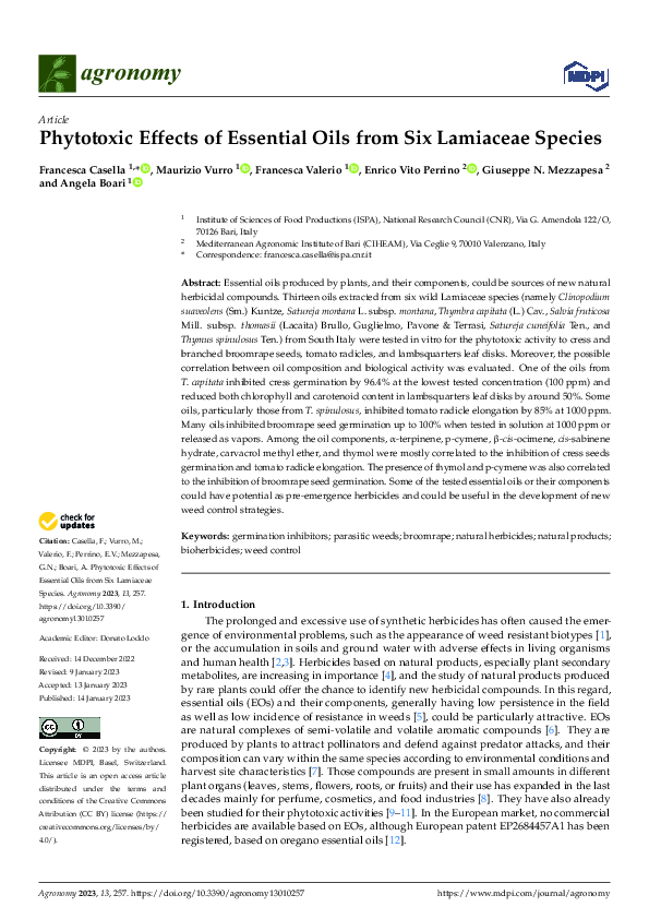 (PDF) Phytotoxic Effects of Essential Oils from Six Lamiaceae Species
