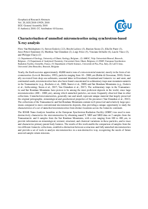 (PDF) Characterisation of unmelted micrometeorites using synchrotron ...