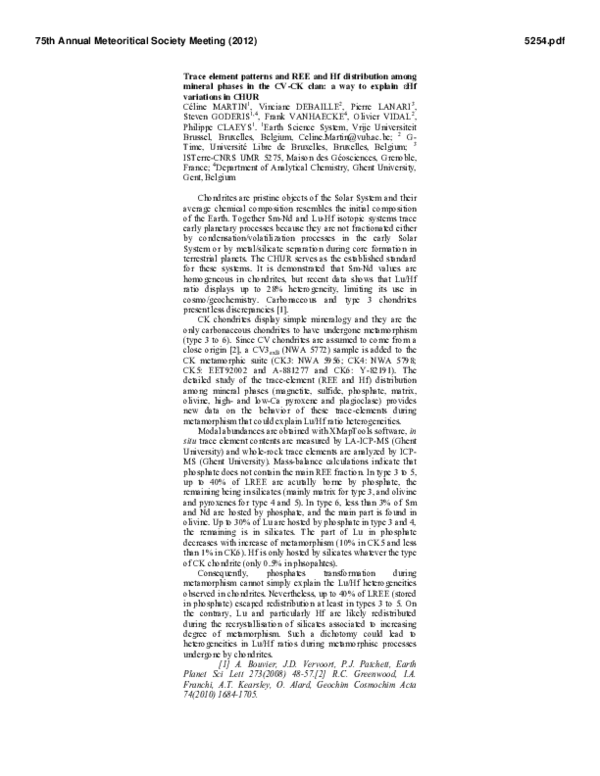 (PDF) Trace Element Patterns and REE and Hf Distribution Among Mineral ...