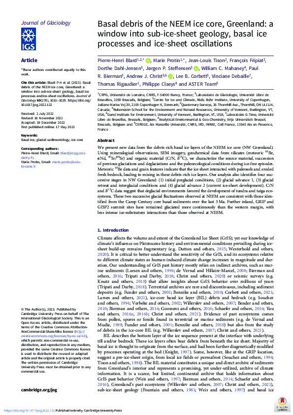 (PDF) Basal debris of the NEEM ice core, Greenland: a window into sub ...