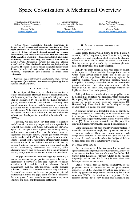 (PDF) Space Colonization: A Mechanical Overview