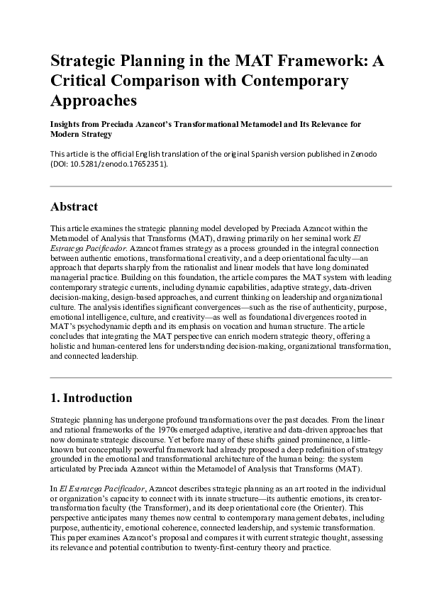(PDF) Strategic Planning in the MAT Framework