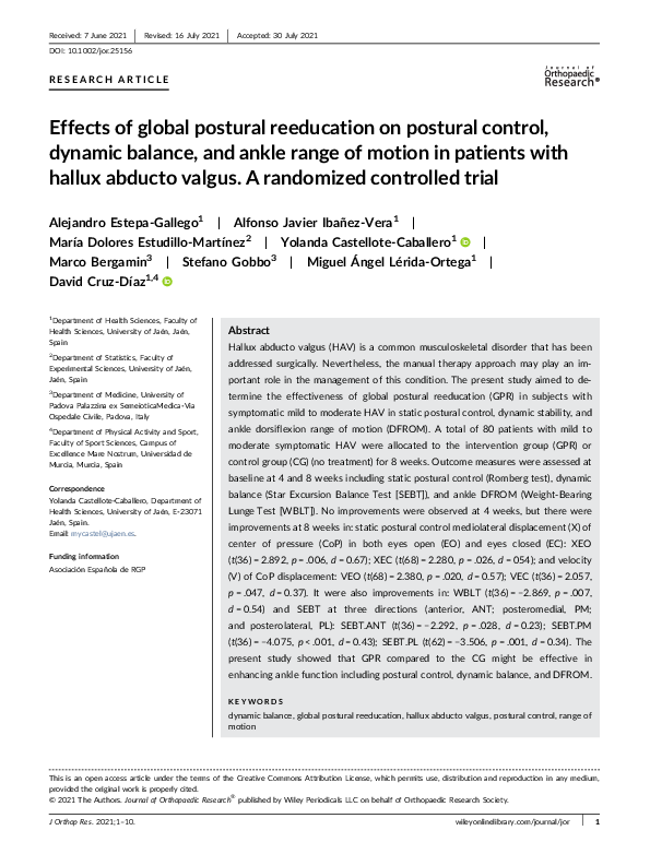 (PDF) Effects of global postural reeducation on postural control ...