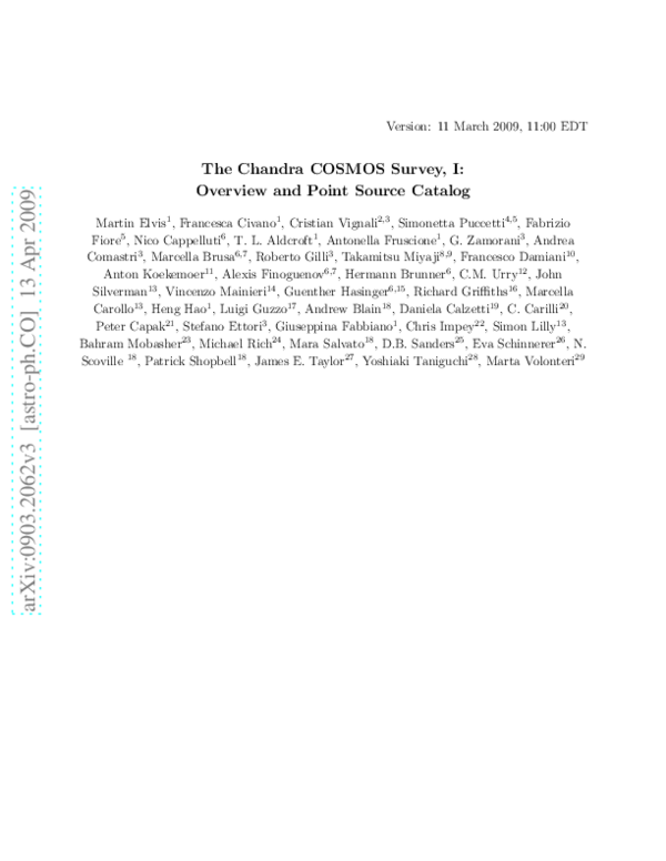 (PDF) The Chandra Cosmos Survey. I. Overview and Point Source Catalog