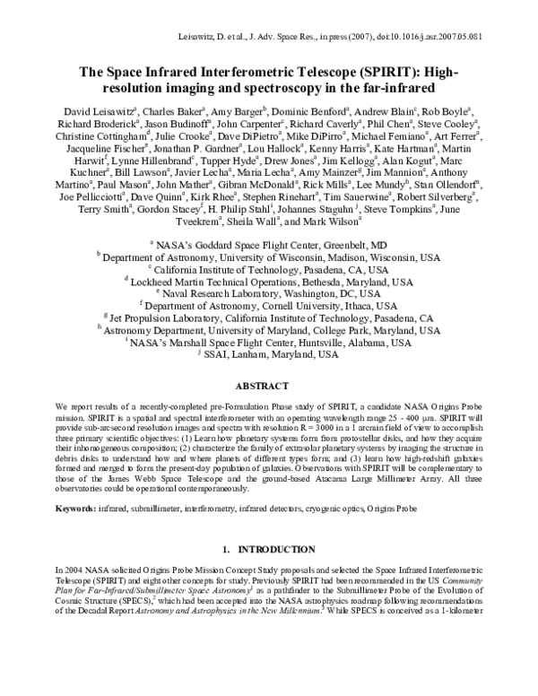 (PDF) The space infrared interferometric telescope (SPIRIT): High ...