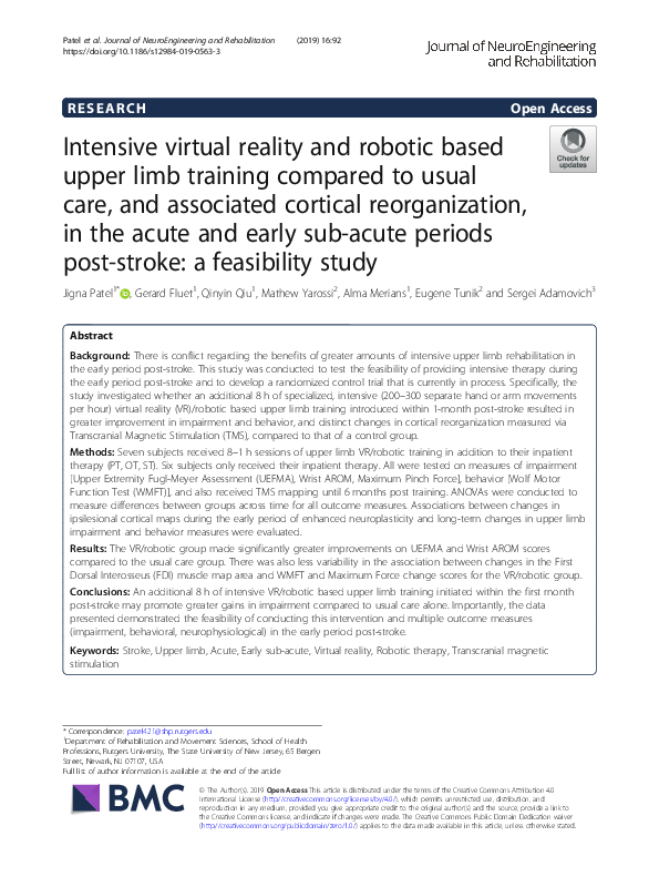 (PDF) Intensive virtual reality and robotic based upper limb training ...