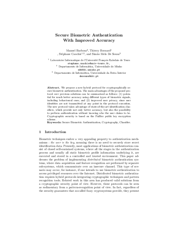 (PDF) Secure Biometric Authentication with Improved Accuracy
