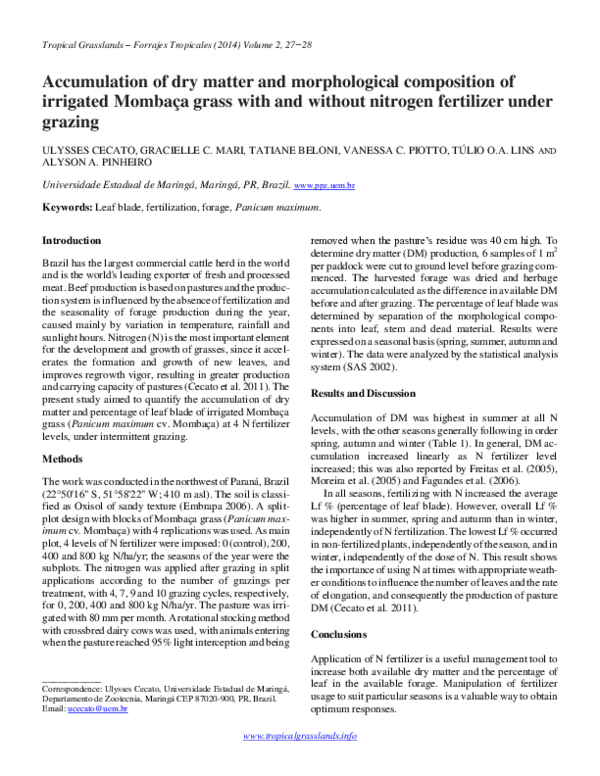 (PDF) Accumulation of dry matter and morphological composition of ...