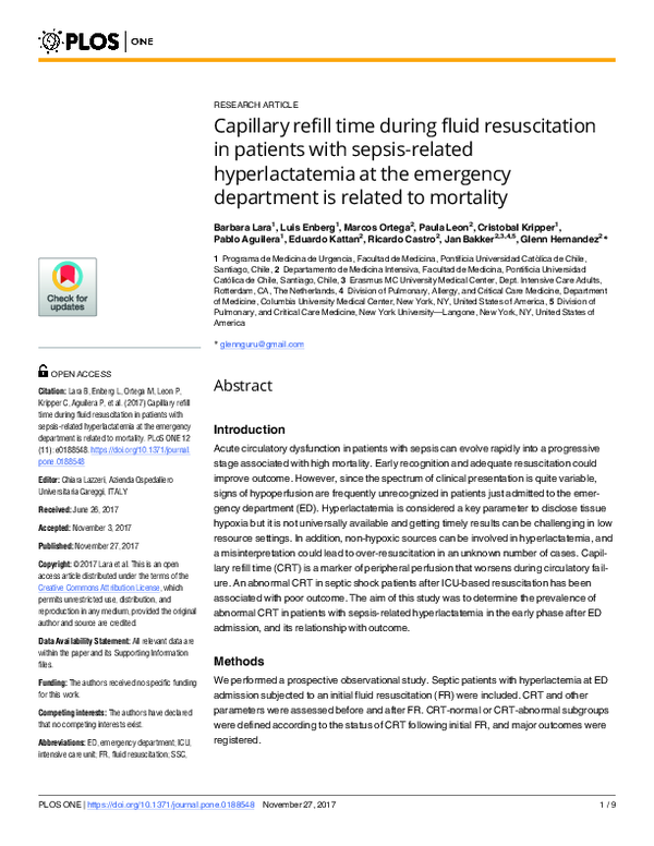 (PDF) Capillary refill time during fluid resuscitation in patients with sepsis-related ...