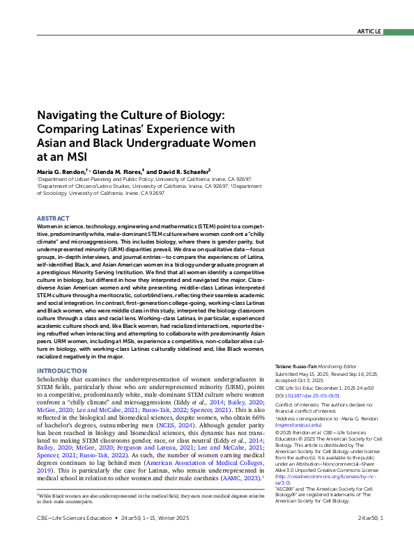 (PDF) Navigating the Culture of Biology: Comparing Latinas' Experience ...