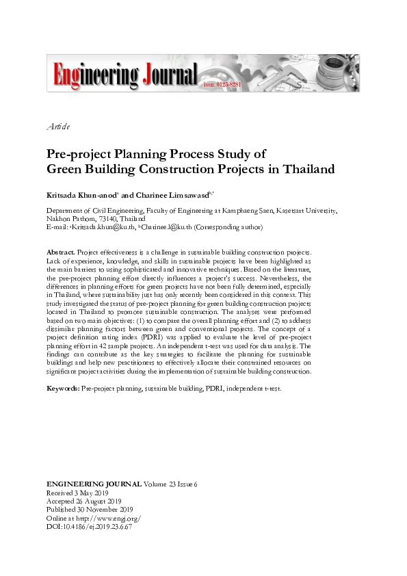 (PDF) Pre-project Planning Process Study of Green Building Construction ...