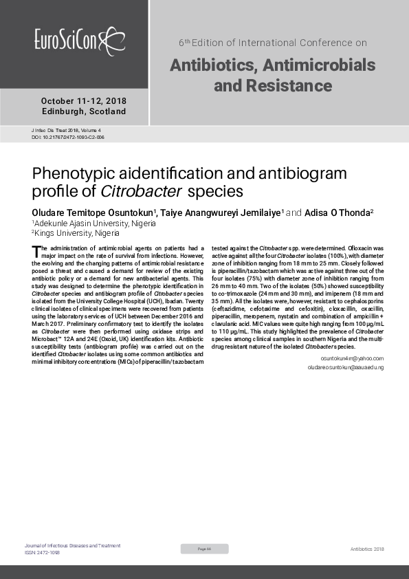 (PDF) Phenotypic aidentification and antibiogram profile of Citrobacter ...