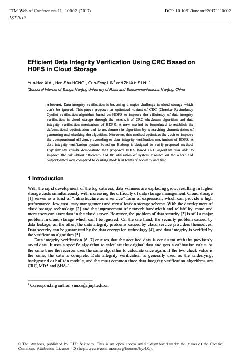 (PDF) Efficient Data Integrity Verification Using CRC Based on HDFS in ...