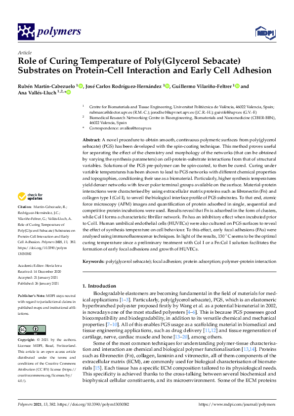 (PDF) Role of Curing Temperature of Poly(Glycerol Sebacate) Substrates ...