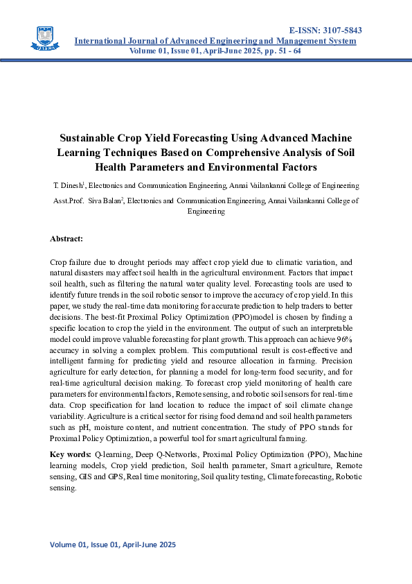 (PDF) Sustainable Crop Yield Forecasting Using Advanced Machine Learning Techniques Based on ...