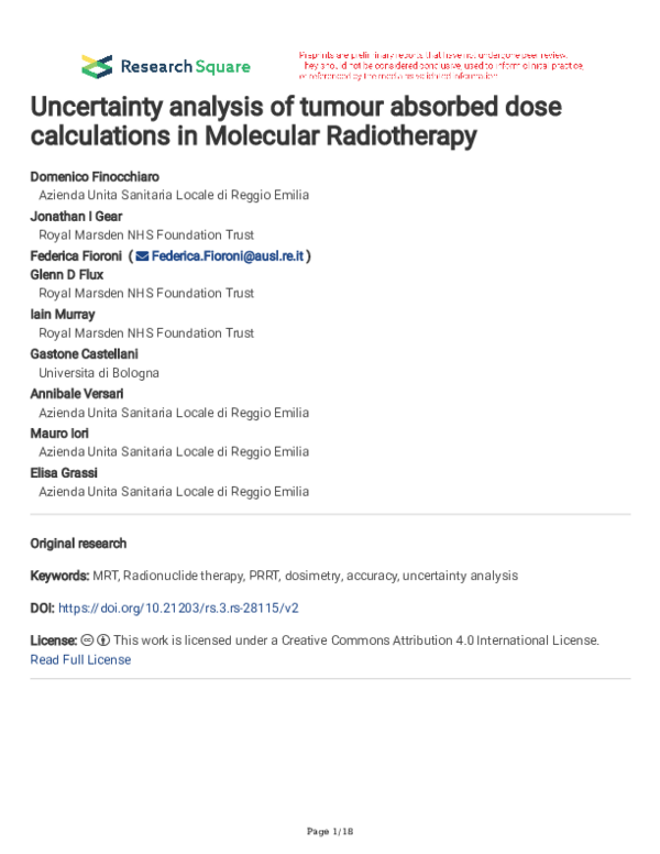 (PDF) Uncertainty analysis of tumour absorbed dose calculations in ...