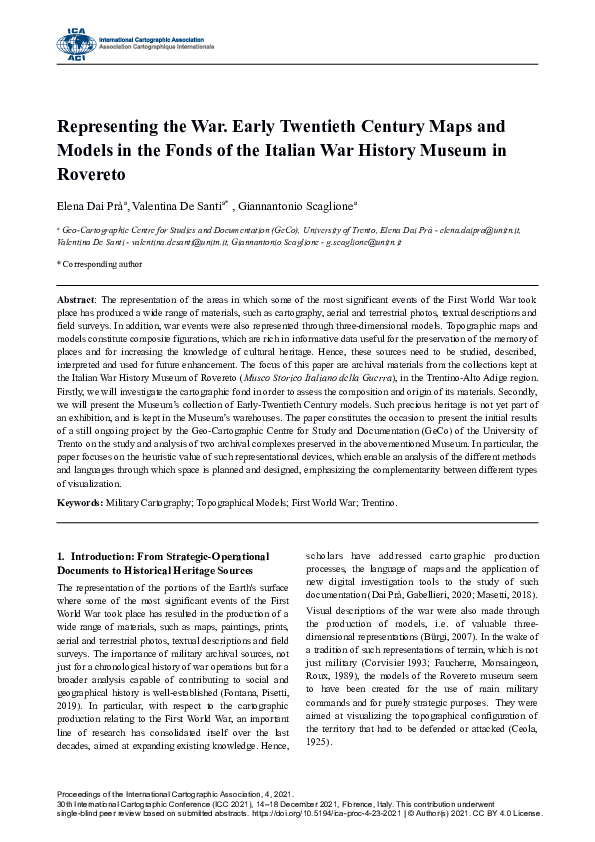 (PDF) Representing the War. Early Twentieth Century Maps and Models in ...
