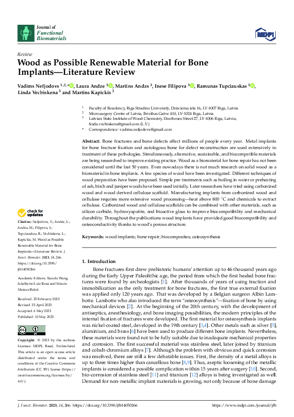 (PDF) Wood as Possible Renewable Material for Bone Implants—Literature ...