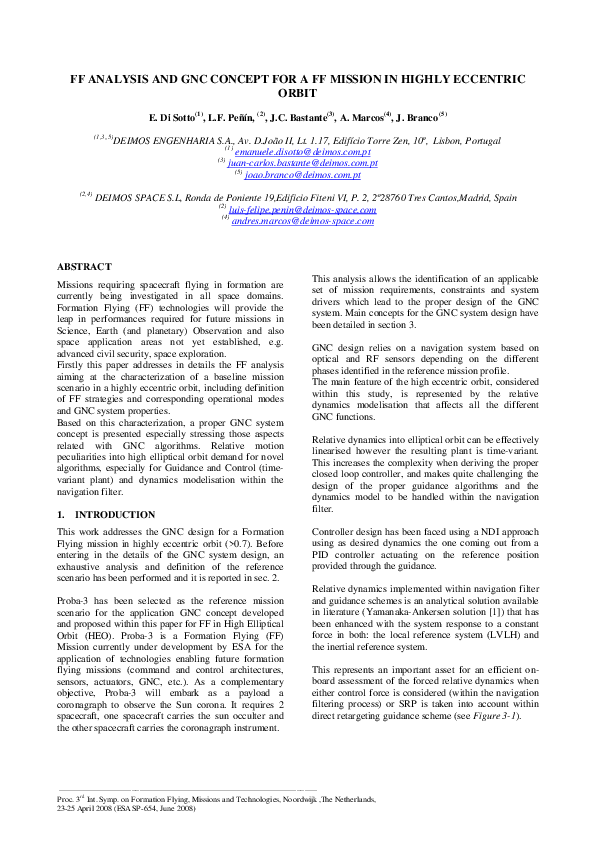 (PDF) FF analysis and GNC concept for a FF mission in highly eccentric ...