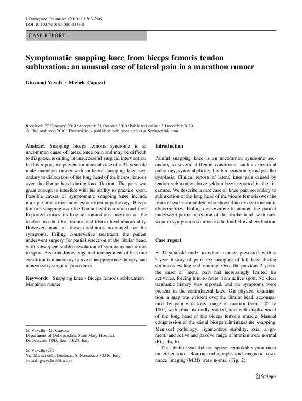 (PDF) Symptomatic snapping knee from biceps femoris tendon subluxation ...