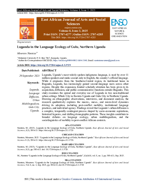 (PDF) Luganda in the Language Ecology of Gulu, Northern Uganda