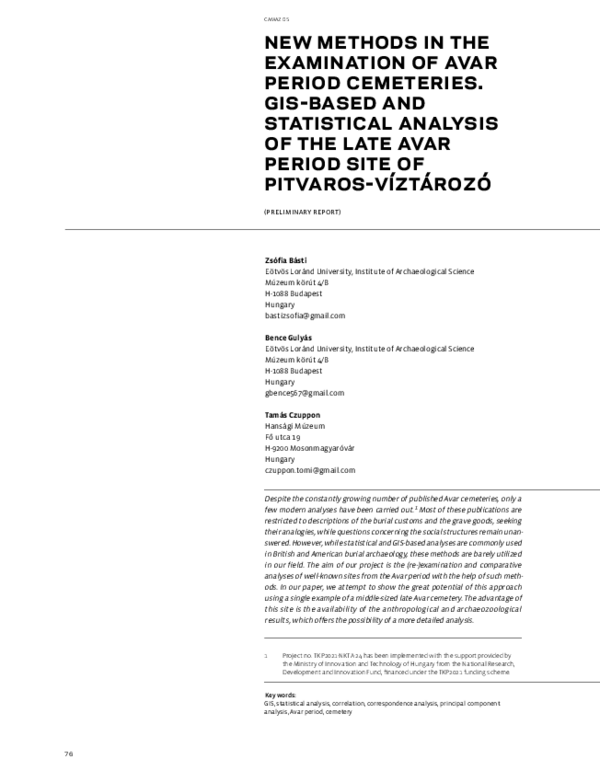 (PDF) NEW METHODS IN THE EXAMINATION OF AVAR PERIOD CEMETERIES. GIS-BASED AND STATISTICAL ...